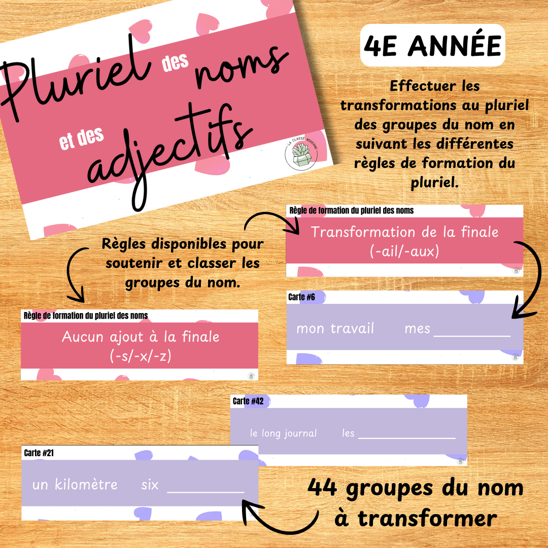 Pluriel des noms et des adjectifs (4e année) – La classe moderne